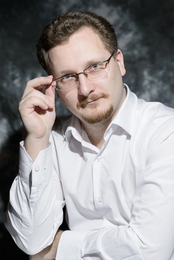 Classic Portrait of Man in White Shirt and Glasses Stock Image - Image ...