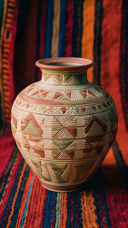 A Classic Ceramic Vessel Featuring Intricate Geometric Patterns Stock ...