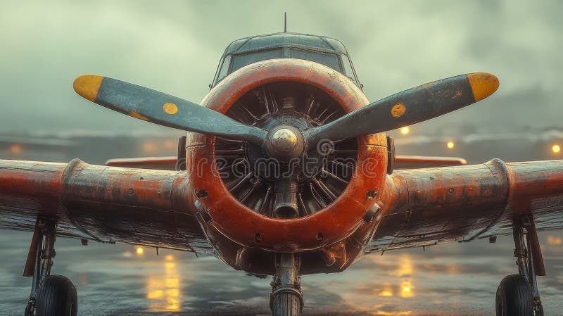 A Classic Propeller Plane Sitting on Old Asphalt in Daguerreotype Style ...