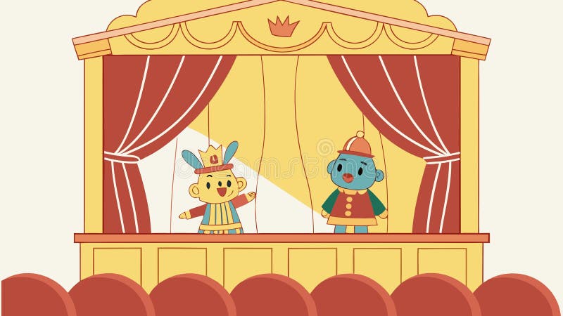 Classic Puppet Show Stage with Red Curtains, Vector Design Generative ...