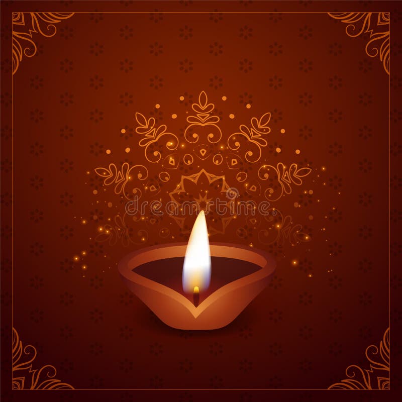 Classic Realistic Diya on Brown Decorative Background Stock Vector ...