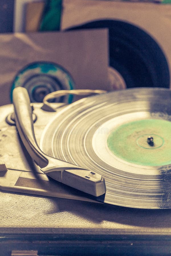 Classic Record Player and Few Vinyl Records Stock Image - Image of ...