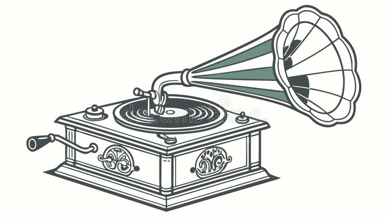 Classic Record Player and Gramophone Line Drawing, Vector Design ...