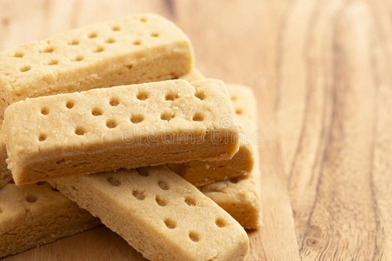 Classic Rectangular Butter Shortbread on a Wooden Kitchen Table Stock ...