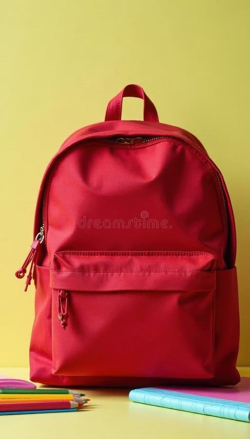 Classic Red Backpack, Colorful Pencils, Notebooks, Texture, Learning ...
