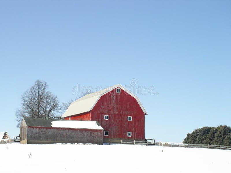 Classic red barn in winter stock photo. Image of idyllic - 14265236