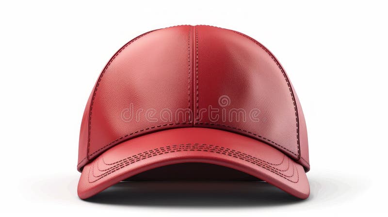 Classic Red Baseball Cap, Crafted from Smooth, Glossy Leather, Rests on ...