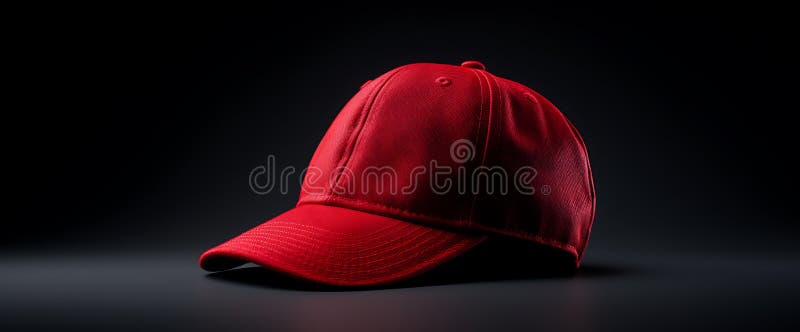 A Classic Red Baseball Cap Placed on a Black Surface, the Texture of ...