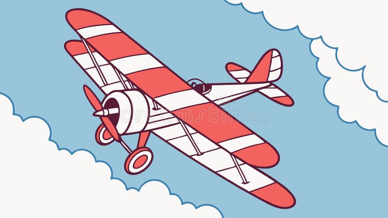 Classic Red Biplane Soaring through the Sky with Fluffy White Clouds ...