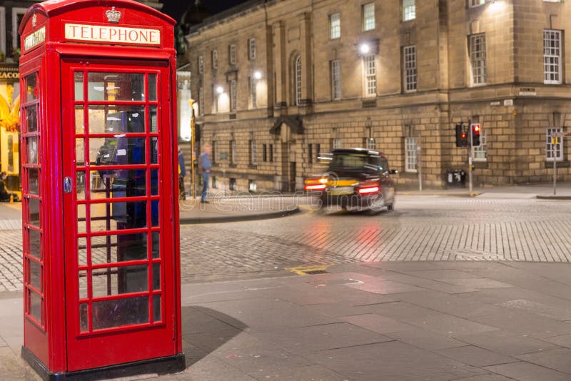 Classic Red British Telephone Box, Night Scene Stock Image - Image of ...