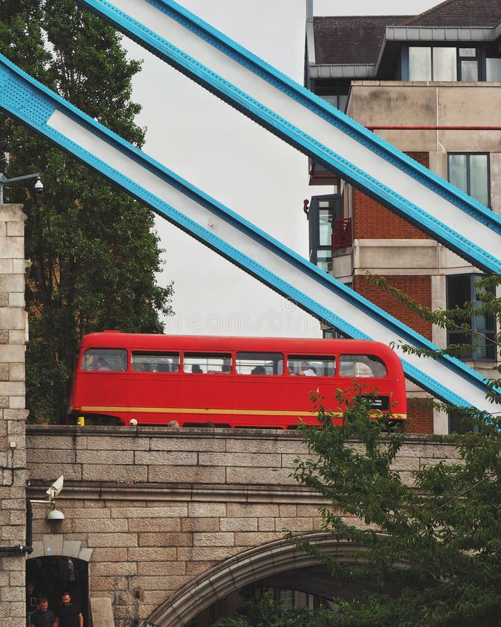 Classic Red Bus on a Bridge in London, UK Editorial Stock Photo - Image ...