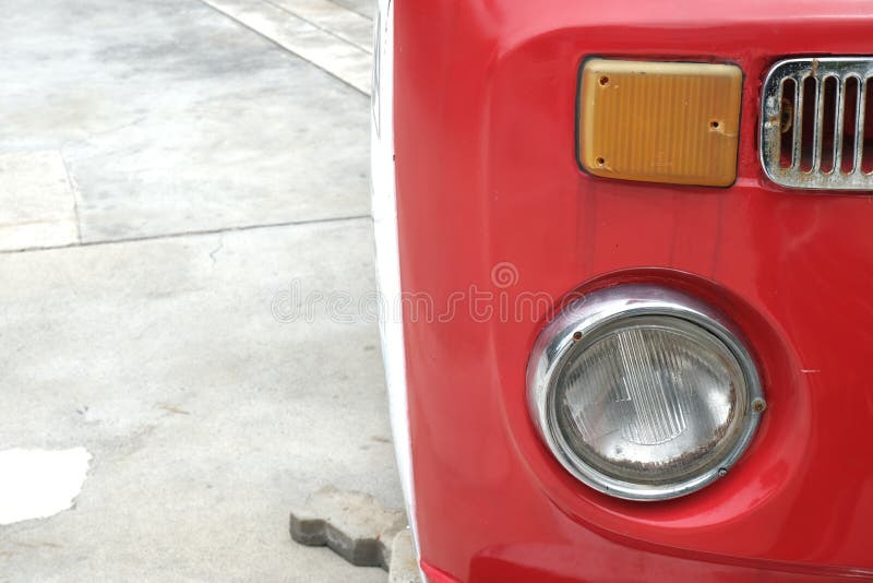 Front Round Headlight of a Red Retro Car. Detail of an Old Vintage Car ...