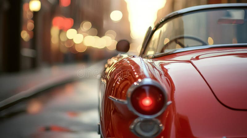 Classic Red Convertible Car Cityscape Background Stock Illustration ...