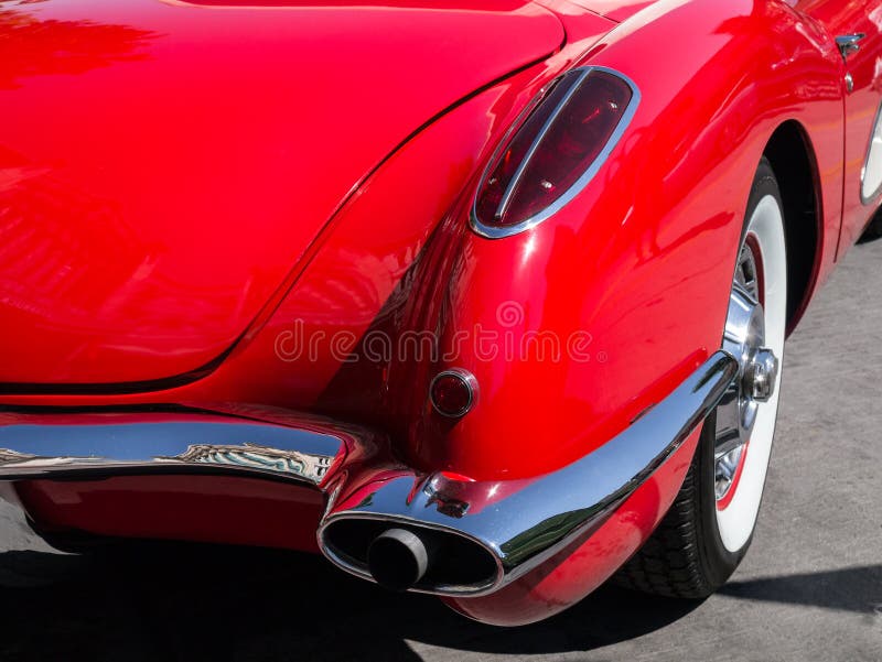 Classic Red Corvette Details Stock Photo - Image of fender, august ...