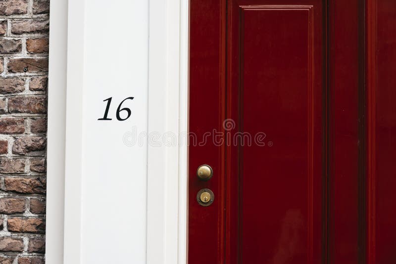 Classic Red Door with Number 16. Vintage Style Stock Photo - Image of ...