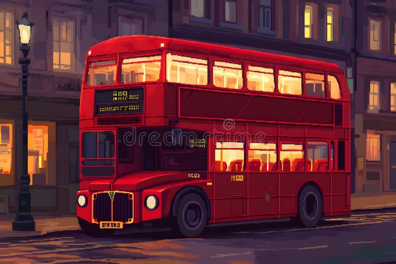 Classic Red Double-decker Bus at Night on Urban Street Stock ...