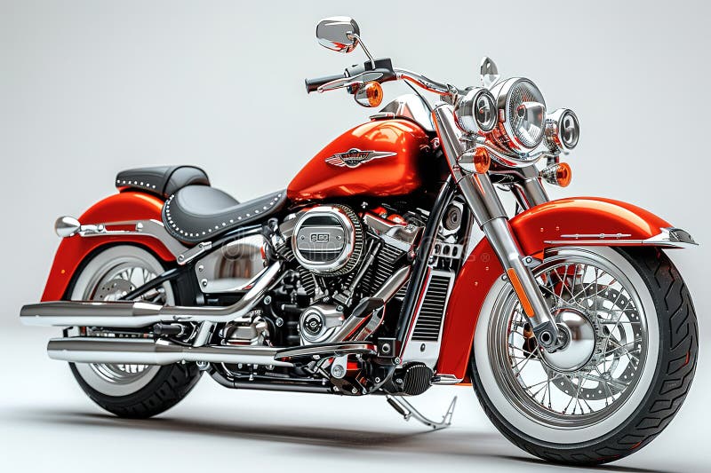 Classic Red Motorcycle with Metal and Chrome-plated Accessories on a ...