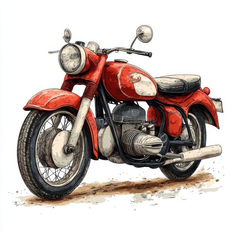 Classic Red Motorcycle Vintage Bike Illustration Stock Illustration ...