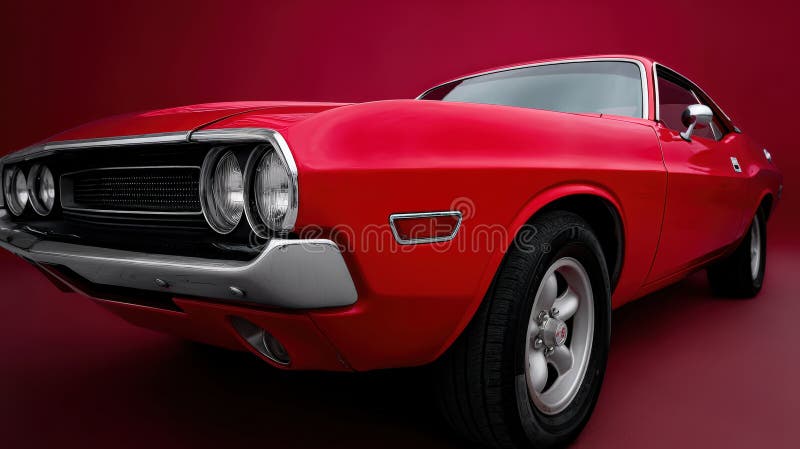 Classic Red Muscle Car Displayed in a Studio with a Vibrant Background ...