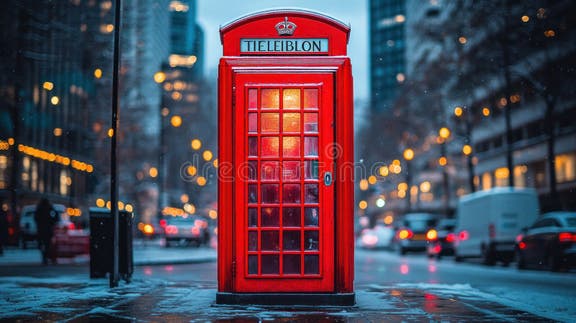 Classic Red Phone Booth in Urban Setting Stock Illustration ...