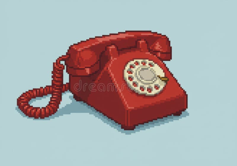 Classic Red Rotary Phone Pixel Art Retro Communication Device Stock ...