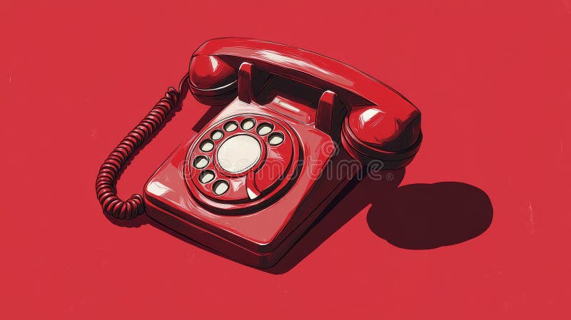 Classic Red Rotary Telephone with Shadow on a Bright Red Background ...