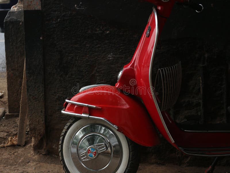 Classic red scooter. stock photo. Image of nostalgia - 309359884