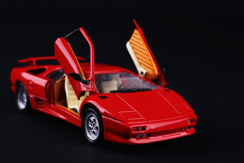 Classic Red Sport Car Model Scale on Black Background Stock Image ...