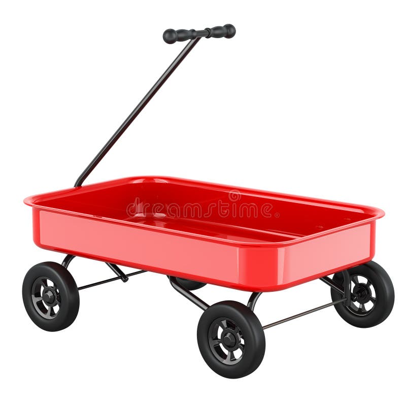 Classic Red Wagon, Kids Toy Wagon, 3D Rendering Stock Illustration ...