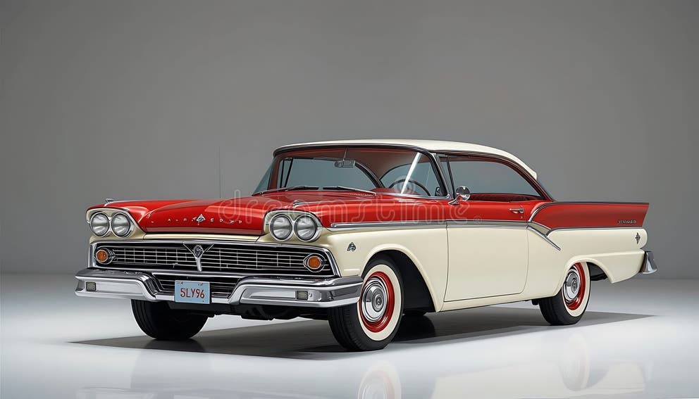 Classic Red and White Car Displayed in Studio Setting Stock ...