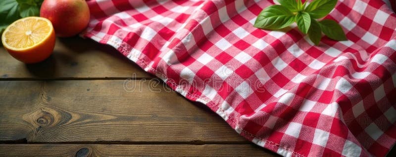Classic Red White Gingham Tablecloth on Aged Wood , Vintage, Cafe ...