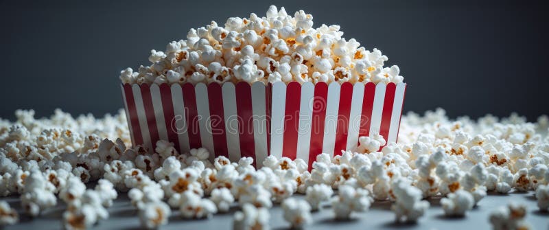 Classic Red and White Popcorn Box with Fresh Popcorn. Stock Image ...
