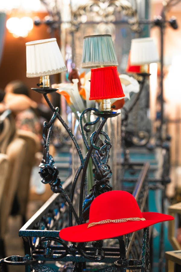 Classic Red Women& X27;s Hat in the Interior. Stock Image - Image of ...