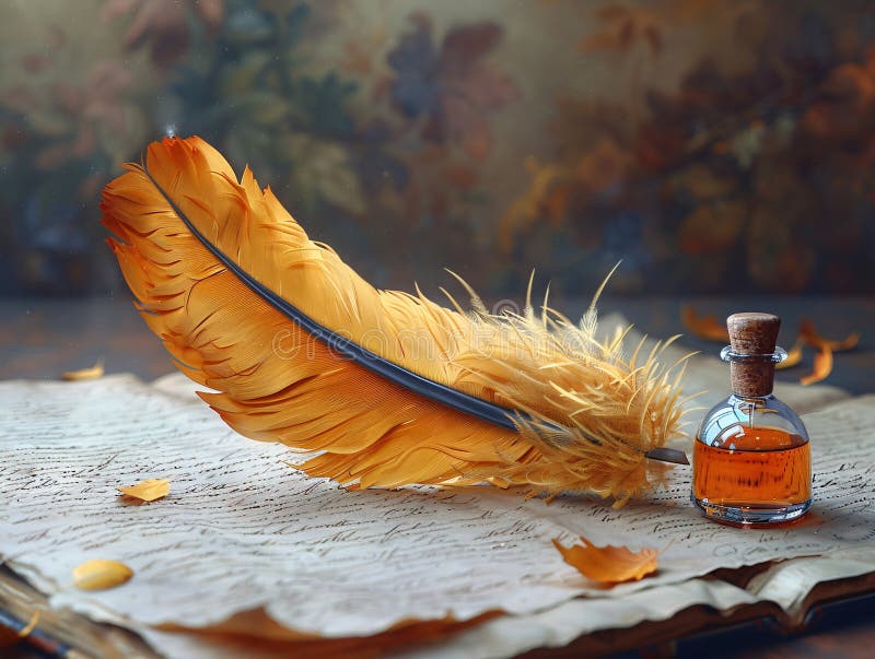 Classic and Refined Elegant Feather Quill with an Inkwell Stock ...