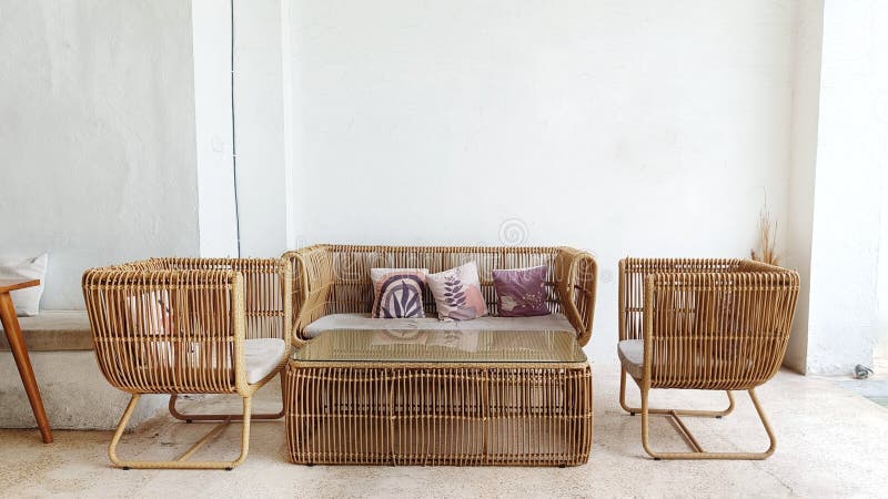 Classic Relaxing Sofa Tables and Chairs are Made of Rattan in the Cafe ...