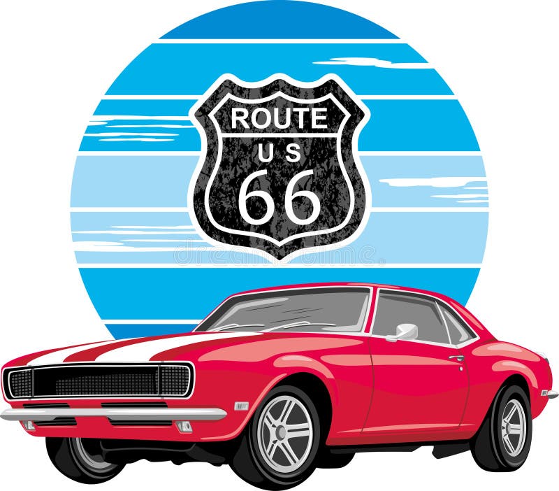 Classic Retro Car. Route 66 Stock Vector - Illustration of motor, road ...