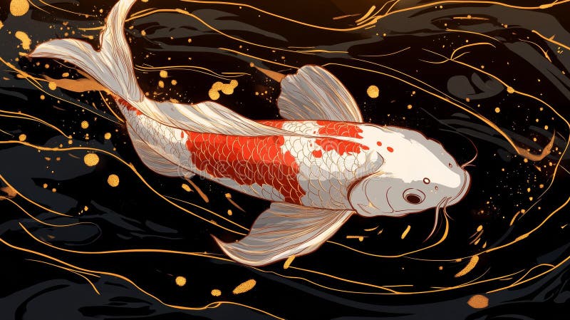 A Classic Retro Image of Koi Fish Moving in Dark Blue Water. Stock ...