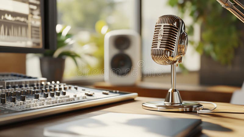 Classic Retro Steel Microphone. Retro Podcast Studio Featuring a ...