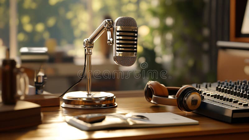Classic Retro Steel Microphone. Retro Podcast Studio Featuring a ...
