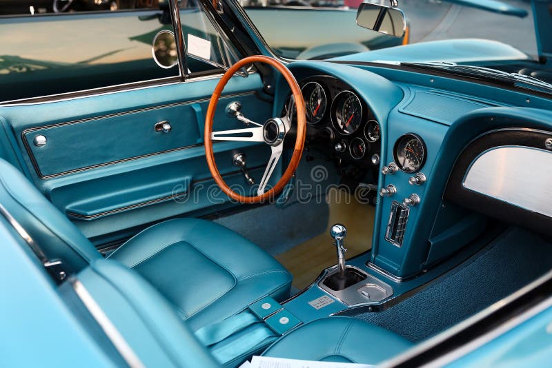 Classic Retro Vintage Blue Car. Ð¡ar Interior Stock Photo - Image of ...