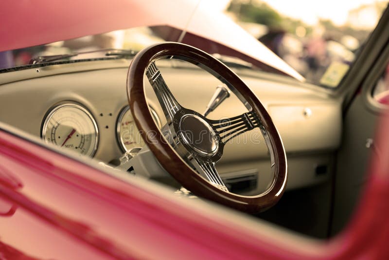 Classic Retro Vintage Red Car Stock Photo - Image of mirror, glass ...