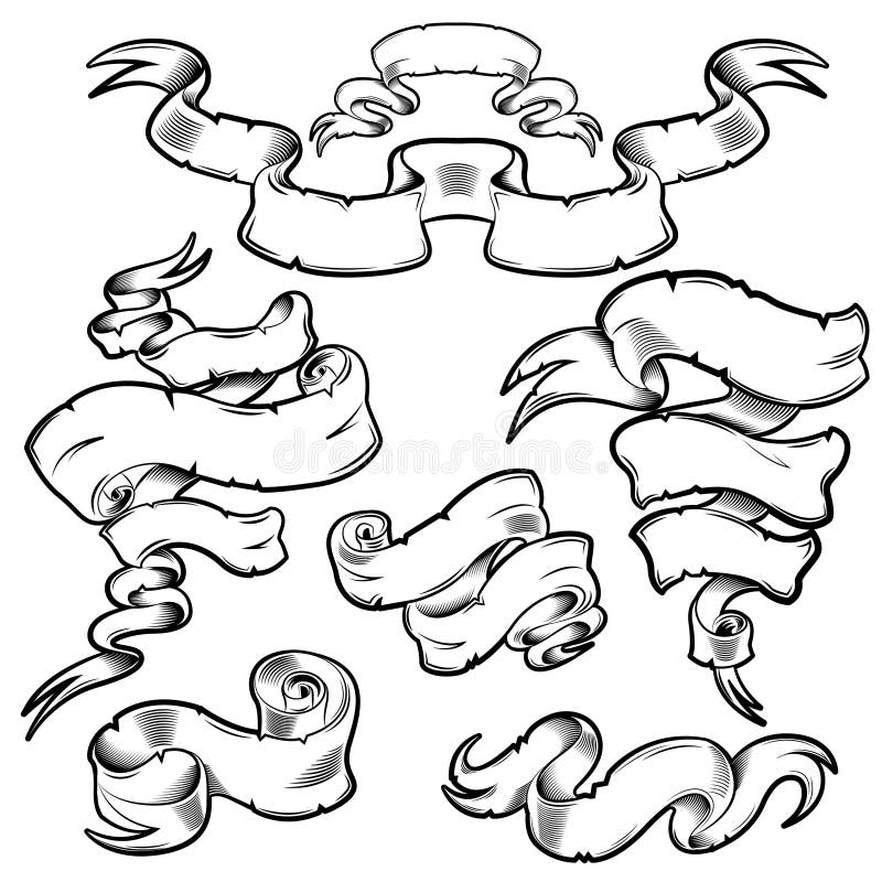 Classic Ribbons Vintage Style Set Stock Vector - Illustration of line ...