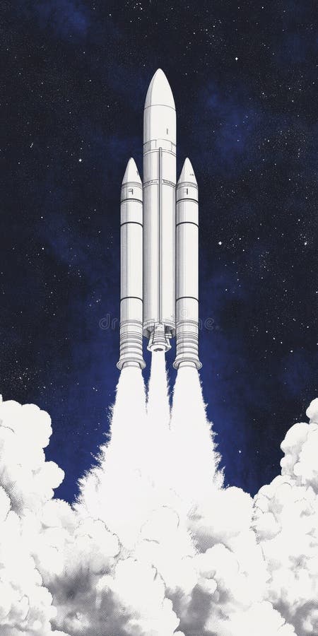 Classic Rocket Launch into Starry Night Sky with Dramatic Smoke Trails ...