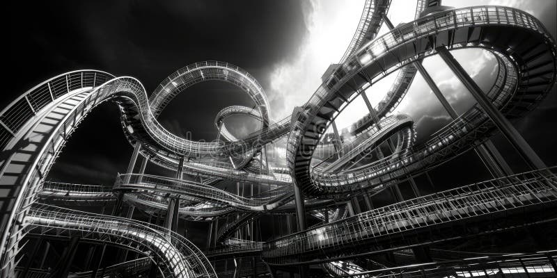 A Classic Roller Coaster Ride in Monochrome Stock Image - Image of ...