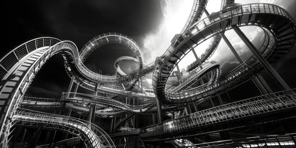 A Classic Roller Coaster Ride in Monochrome Stock Image - Image of ...
