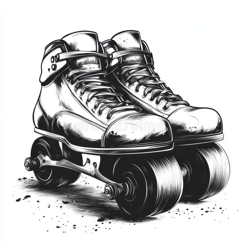 Classic Roller Skates Black Ink Drawing Retro Sport Nostalgia Stock ...