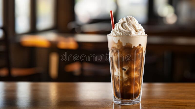 A Classic Root Beer Float with a Striped Straw Stock Photo - Image of ...