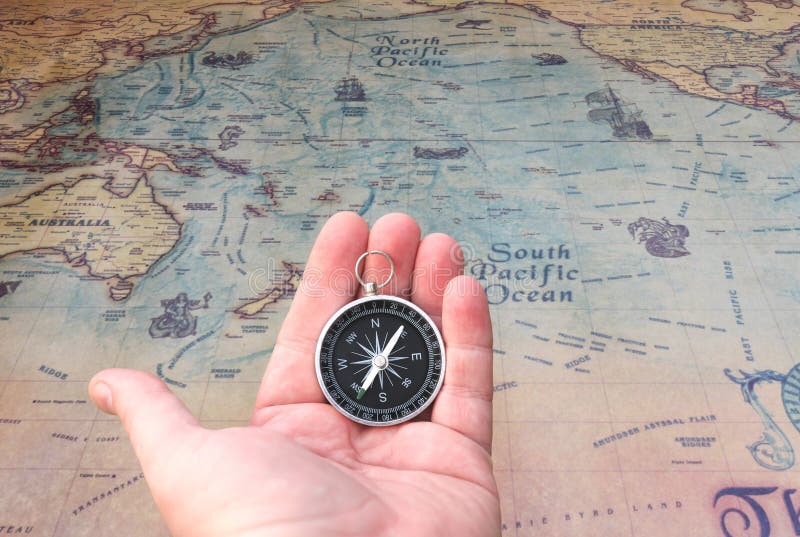 Classic Round Compass on Old Paper Map Stock Image - Image of ancient ...