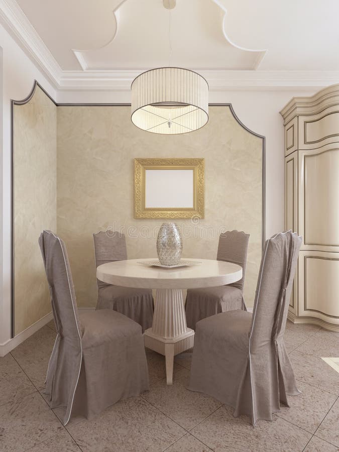Classic Round Dining Table with Four Chairs in a Luxurious Kitchen ...