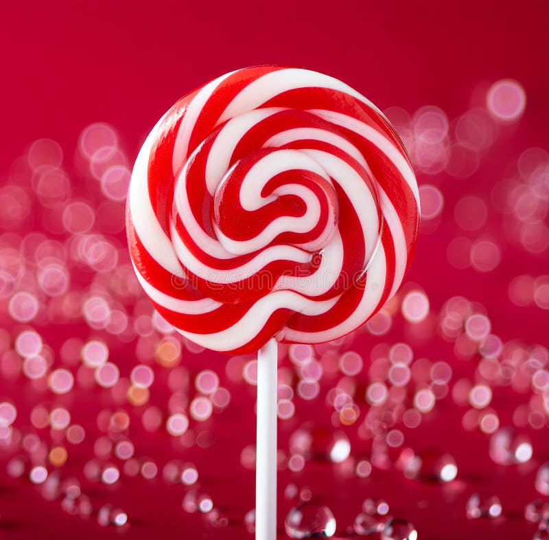 Classic Round Lollipop with a Red and White Spiral Pattern Stock ...